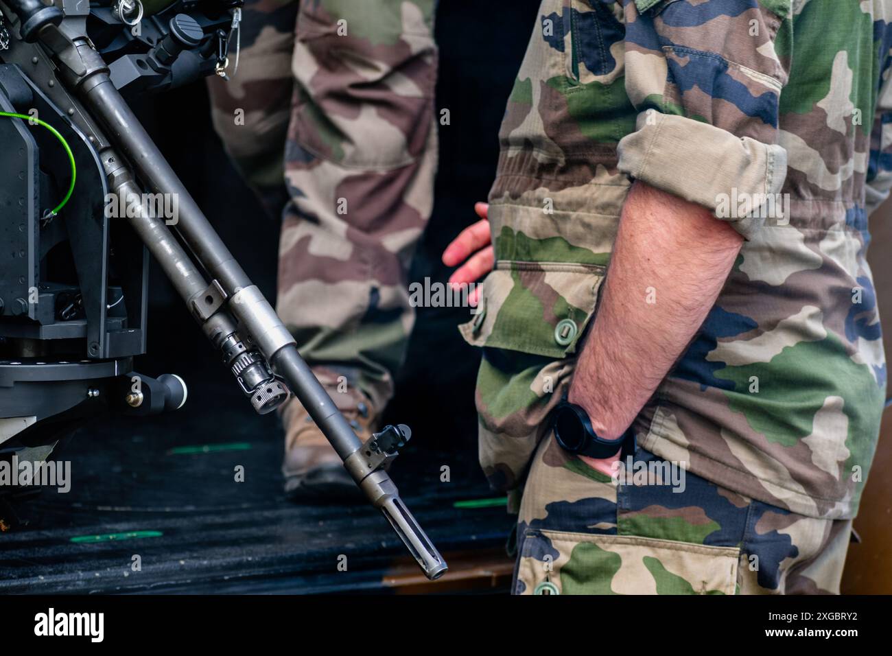 French soldier working in camouflage uniform, french army Stock Photo ...
