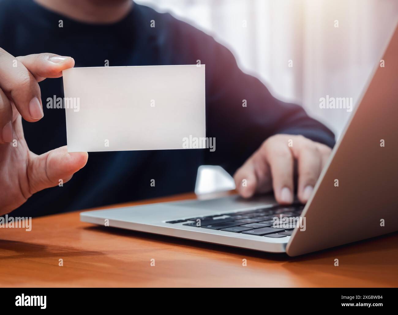 Business connection concept. Blank white plain name card showing by ...