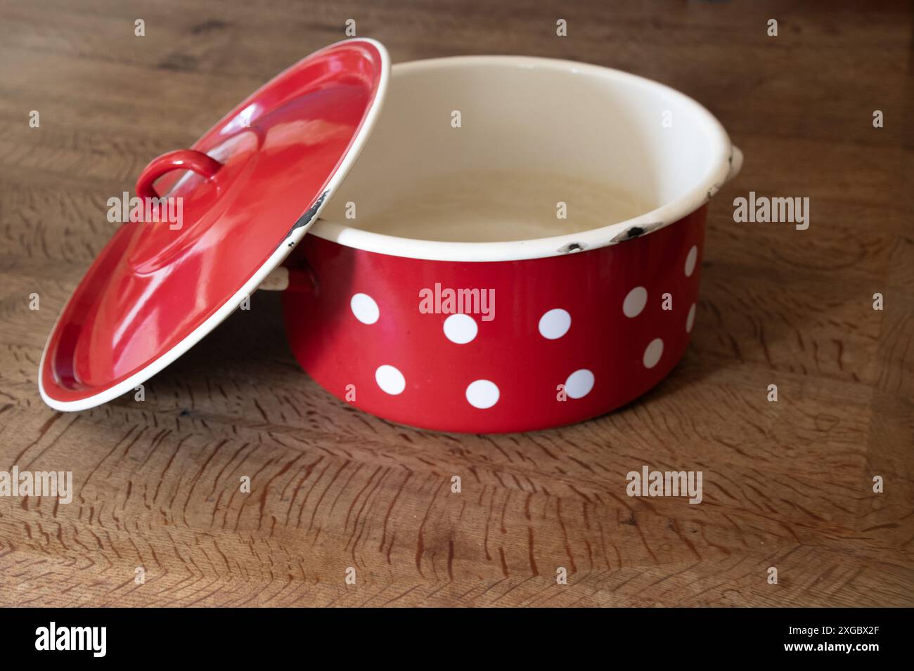 large cooking piot red polka dot cottage farmhouse cooking pot Stock ...