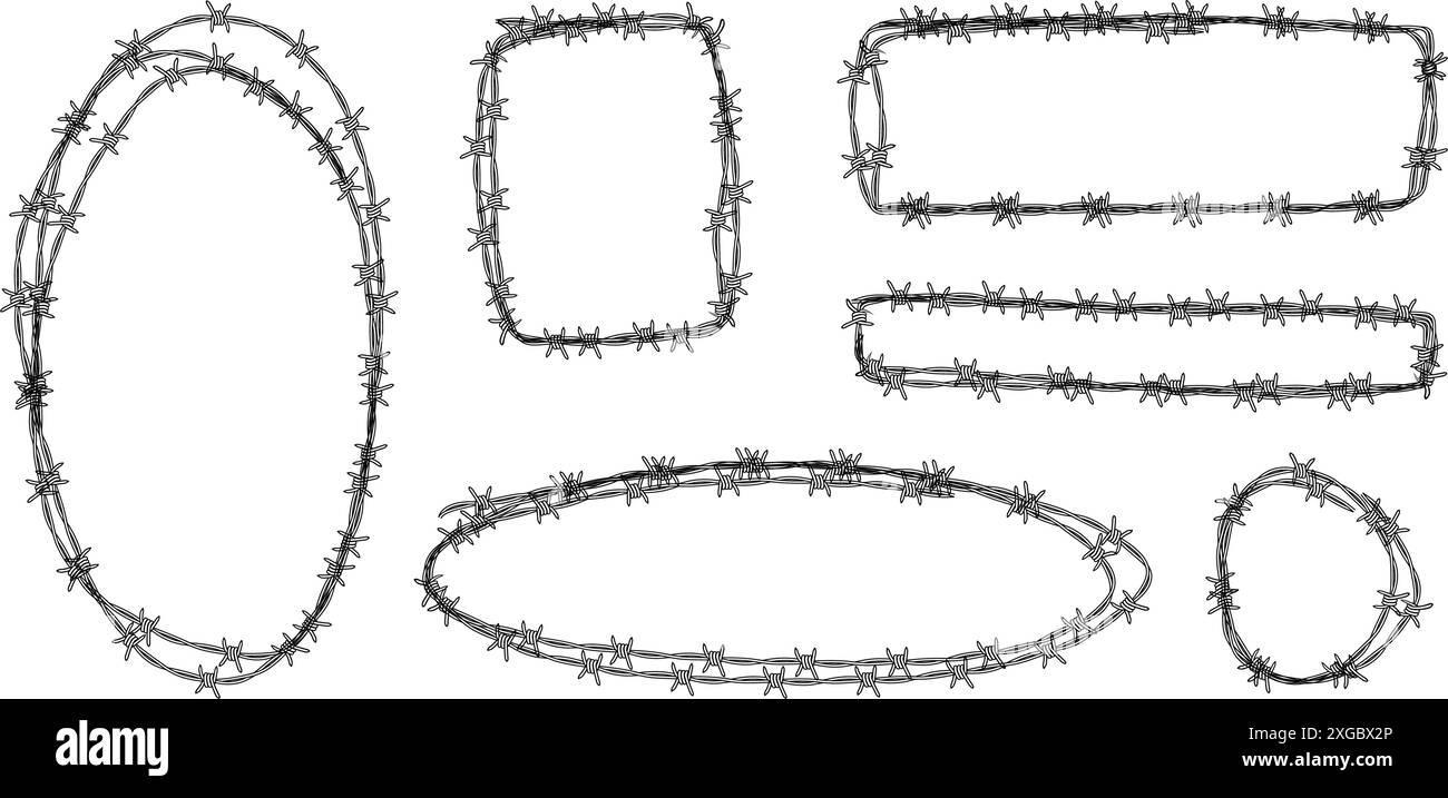 Set of barbed wire frames with different shapes. Concept of protection ...