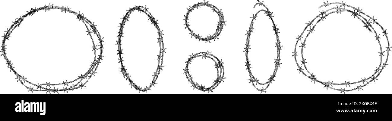 Set of barbed wire frames with different shapes. Concept of protection ...