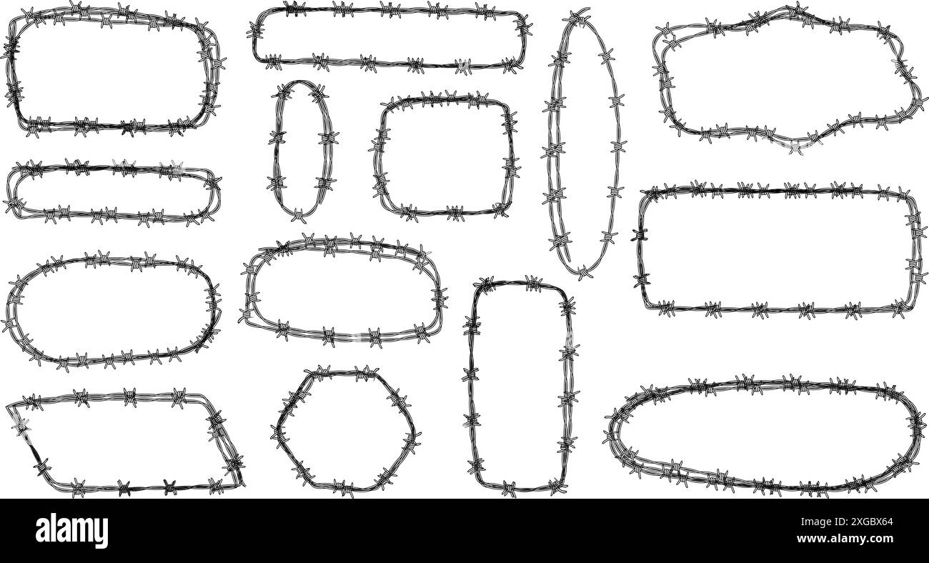 Set of barbed wire frames with different shapes. Concept of protection ...