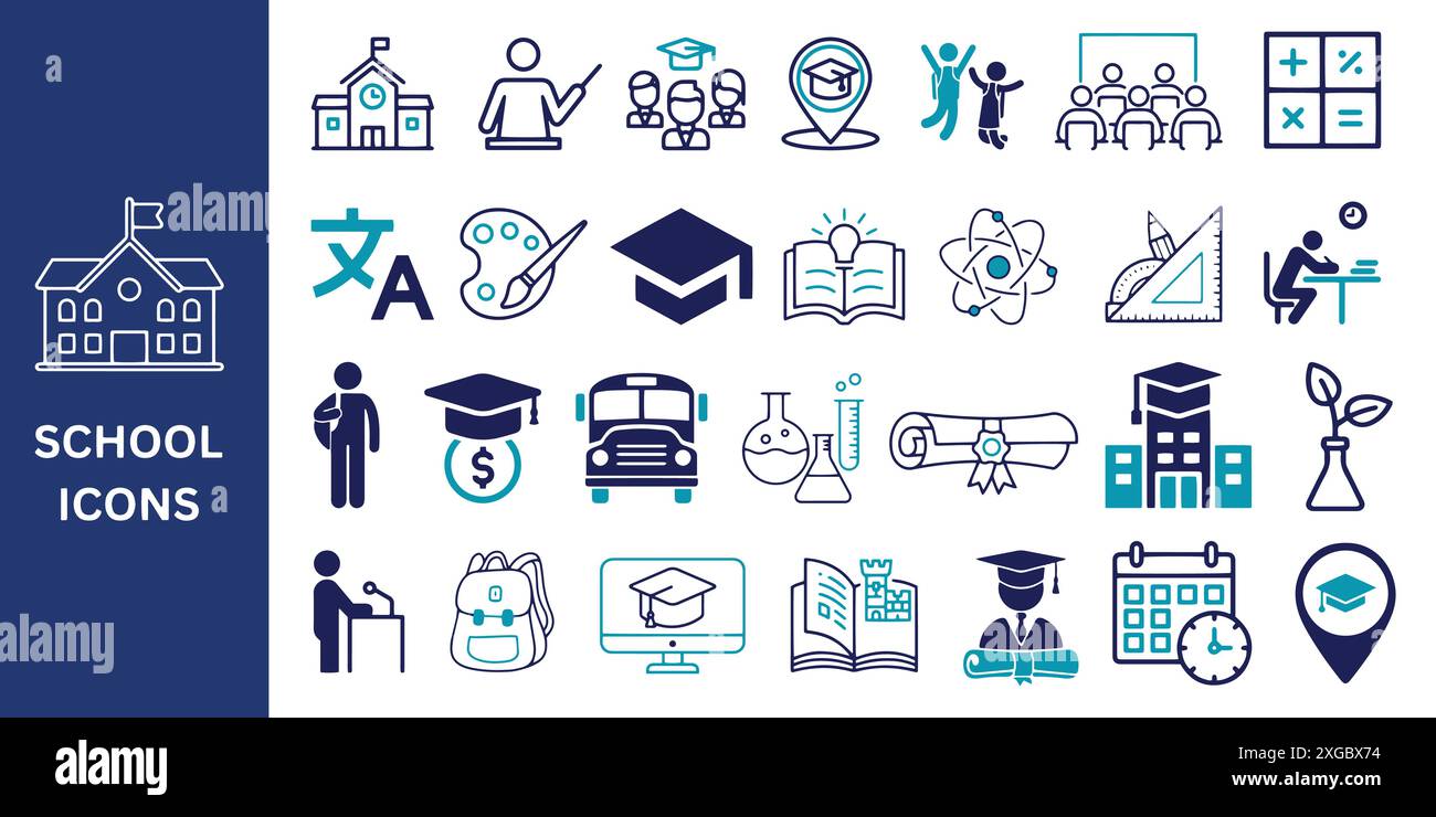 School Icon Set. School, teacher, students, classroom, education, and ...