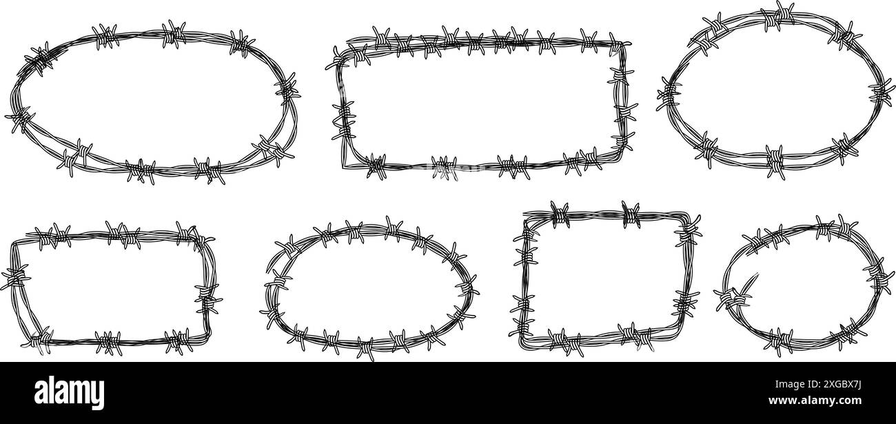 Set of barbed wire frames with different shapes. Concept of protection ...