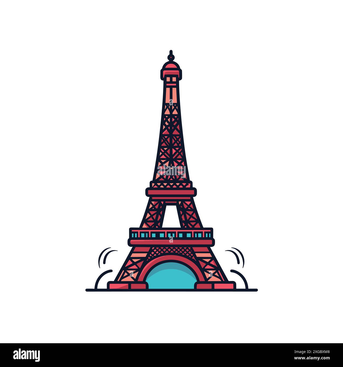 Vibrant Cartoon Vector of Eiffel Tower with Dynamic Elements Stock ...