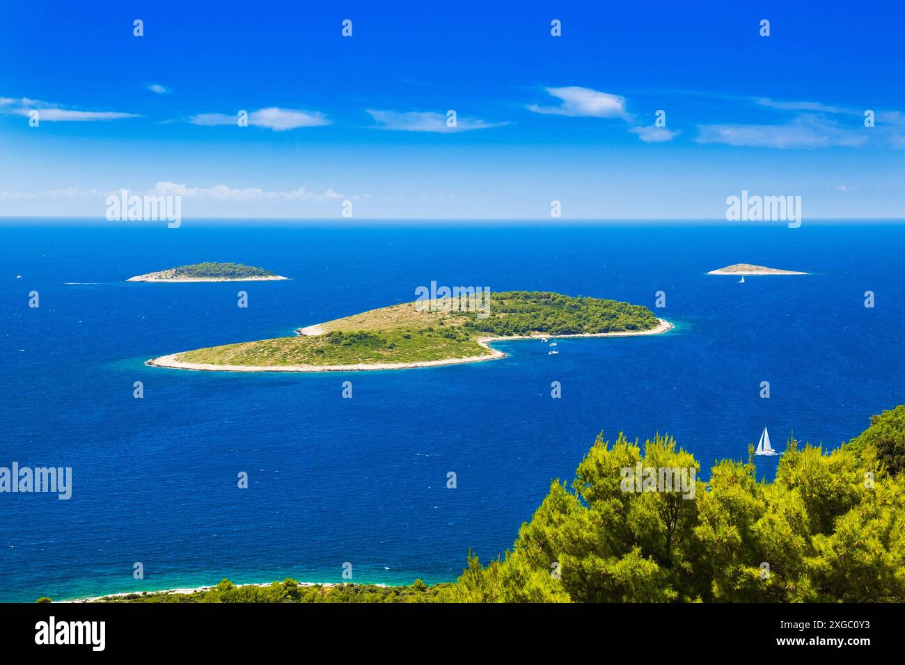 Small islands archipelago in blue sea aerial view near Primosten ...