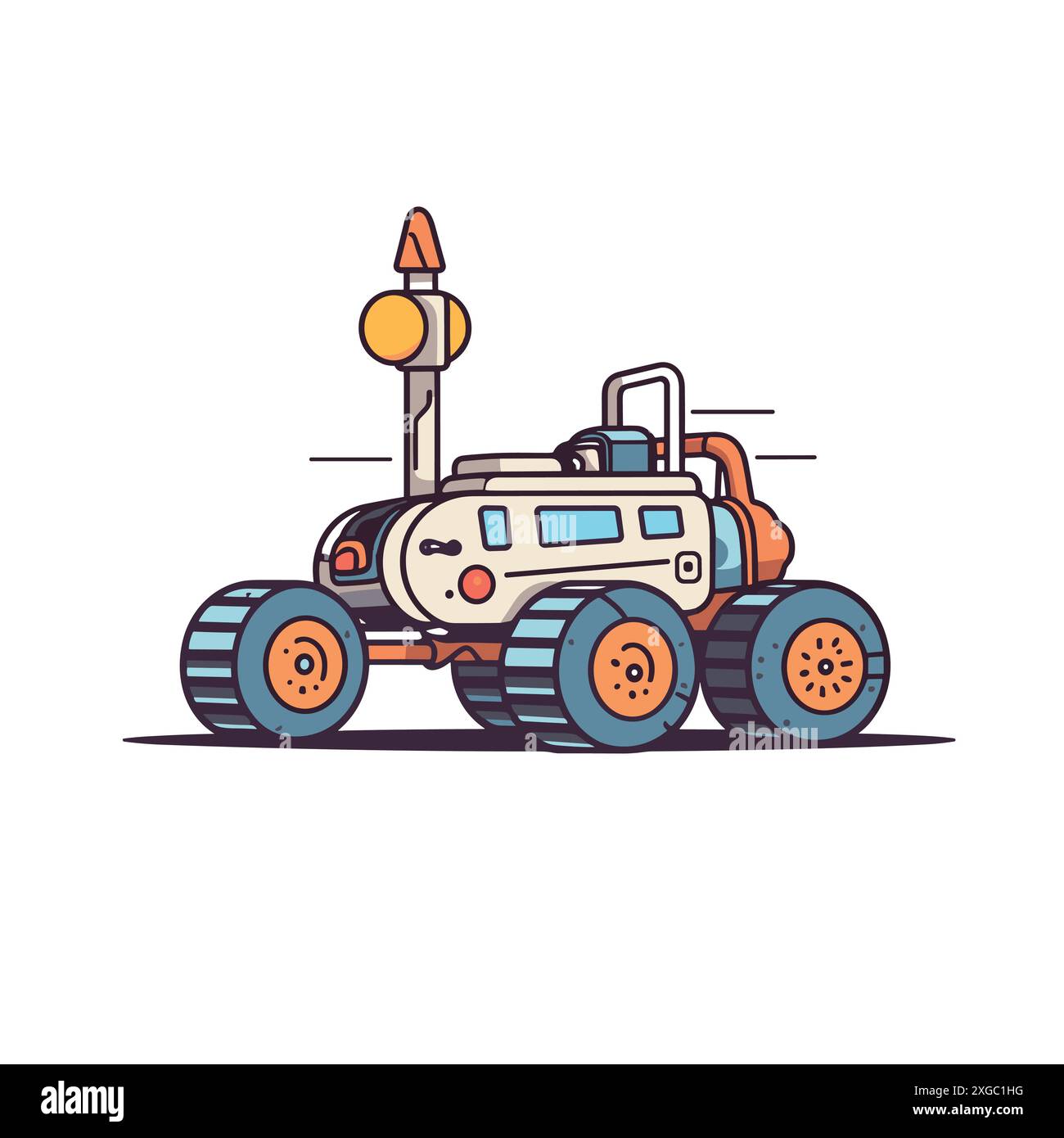 Cartoon Mars Rover Icon with Colorful Details on White Background Stock ...
