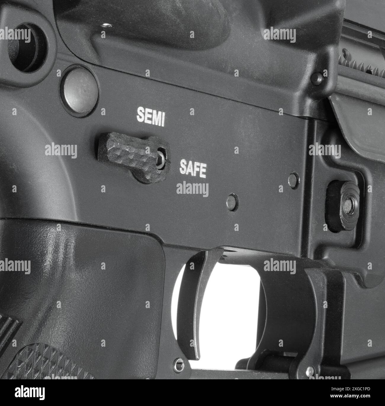 Safety lever activated on an AR-15 and isolated in a studio shot Stock ...