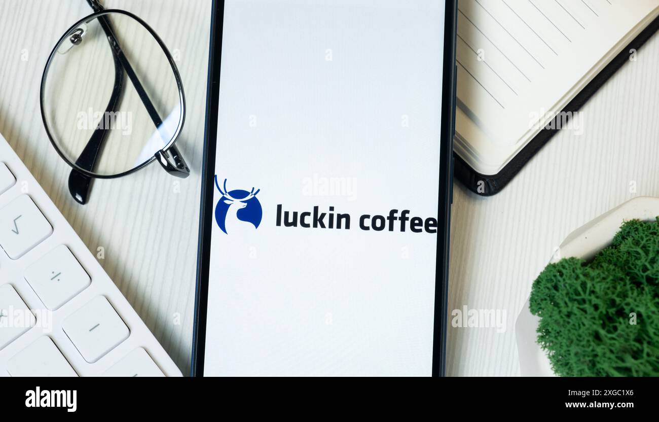 New York, USA - 11 June 2024: Luckin Coffee Logo on Phone Screen ...