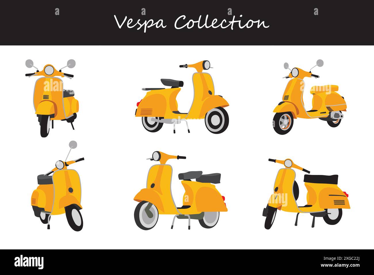 vespa collection. vespa in different poses. Vector illustration Stock ...