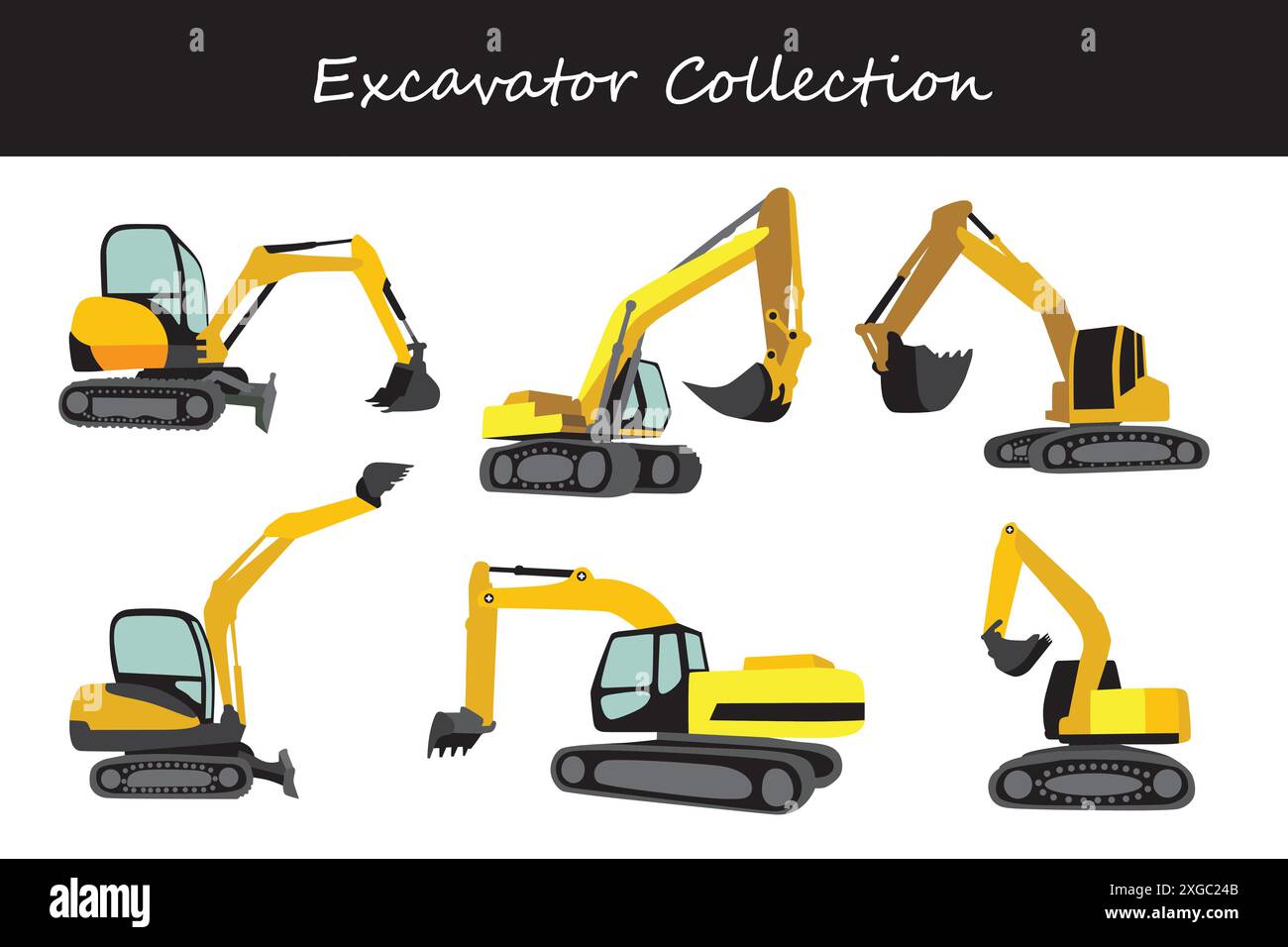 excavator collection. excavator in different poses. Vector illustration ...