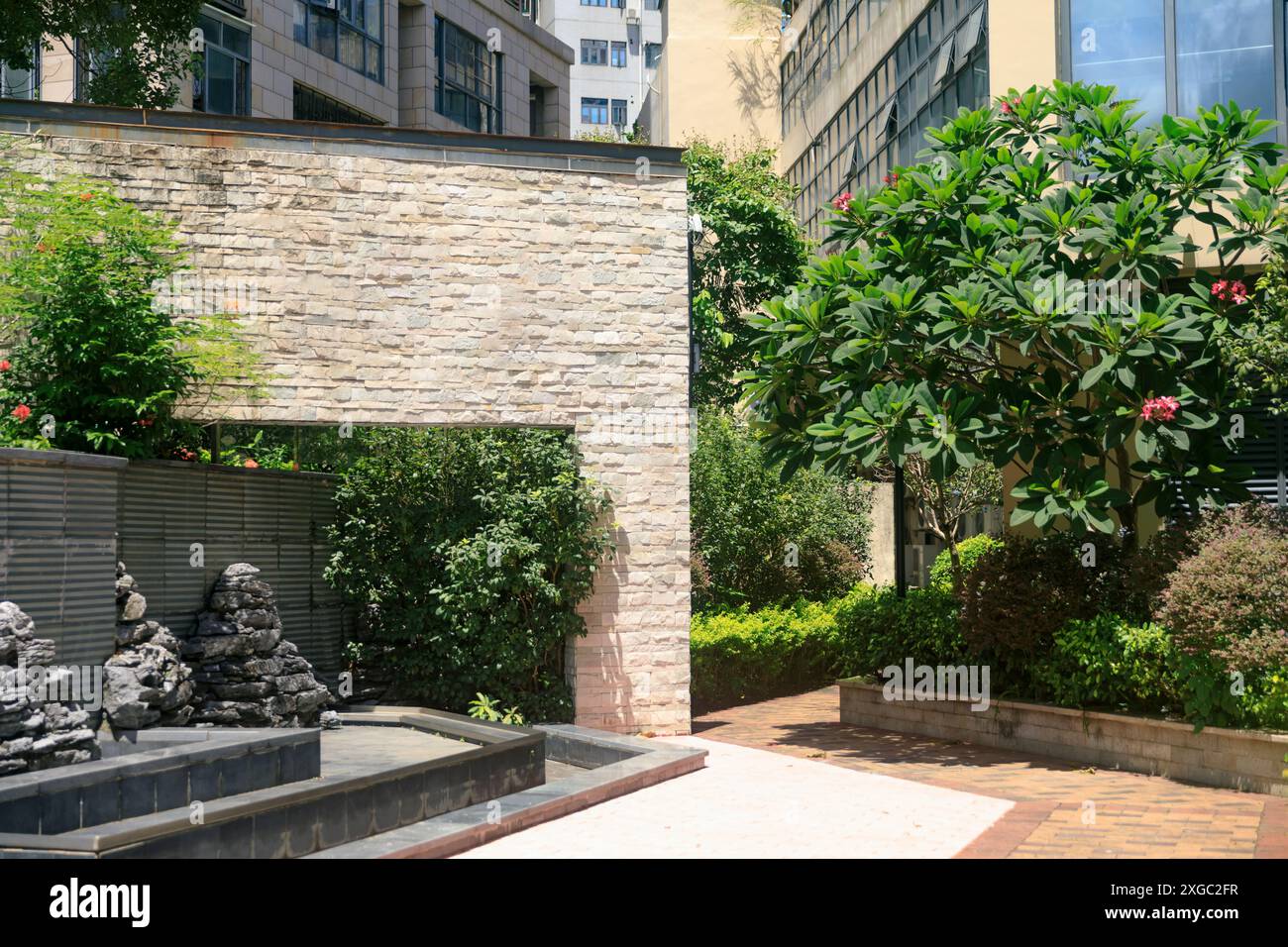 Brick Path, Greenery, and Modern High-Rises.Shenzhen city Stock Photo ...