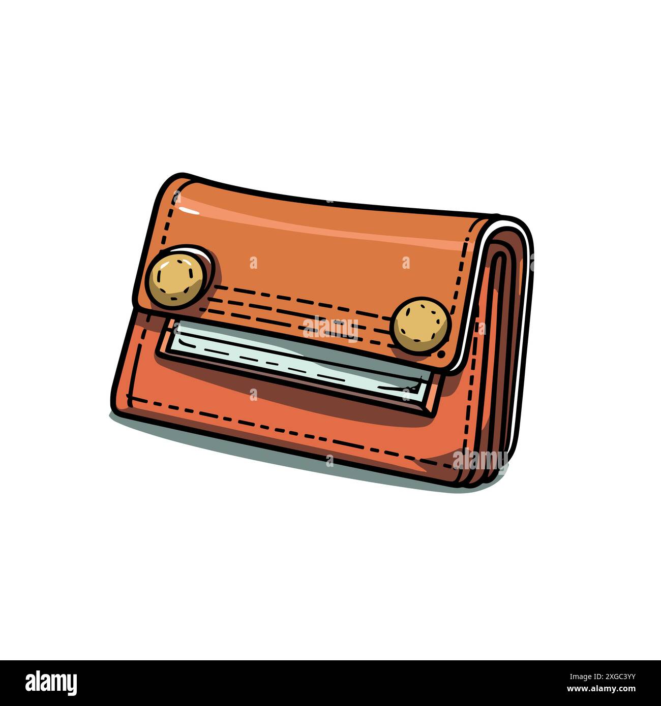 Orange Wallet Cartoon Illustration With Buttons And Stitching Stock ...