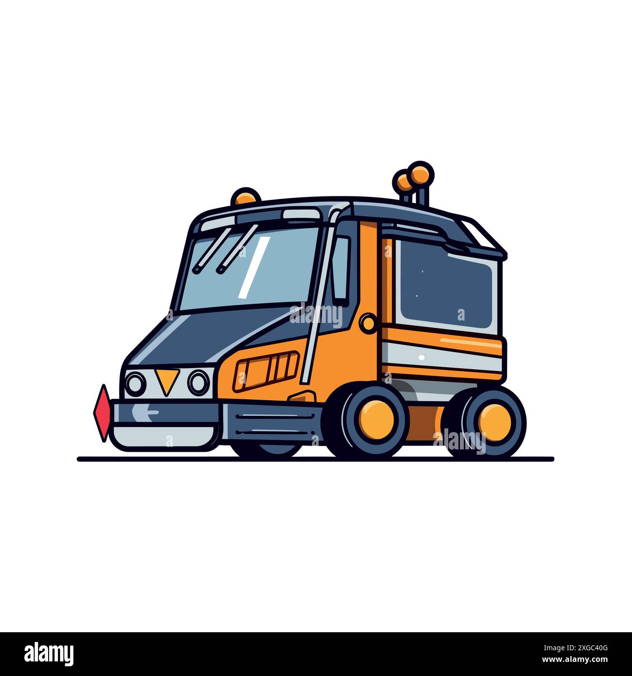 Orange And Blue Street Sweeper Cartoon Illustration With Brush Stock ...