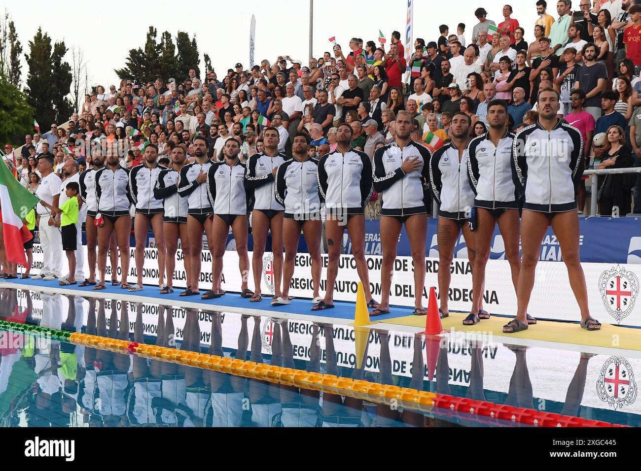 Italian players attend the presentation of the Sardinia Cup water polo ...