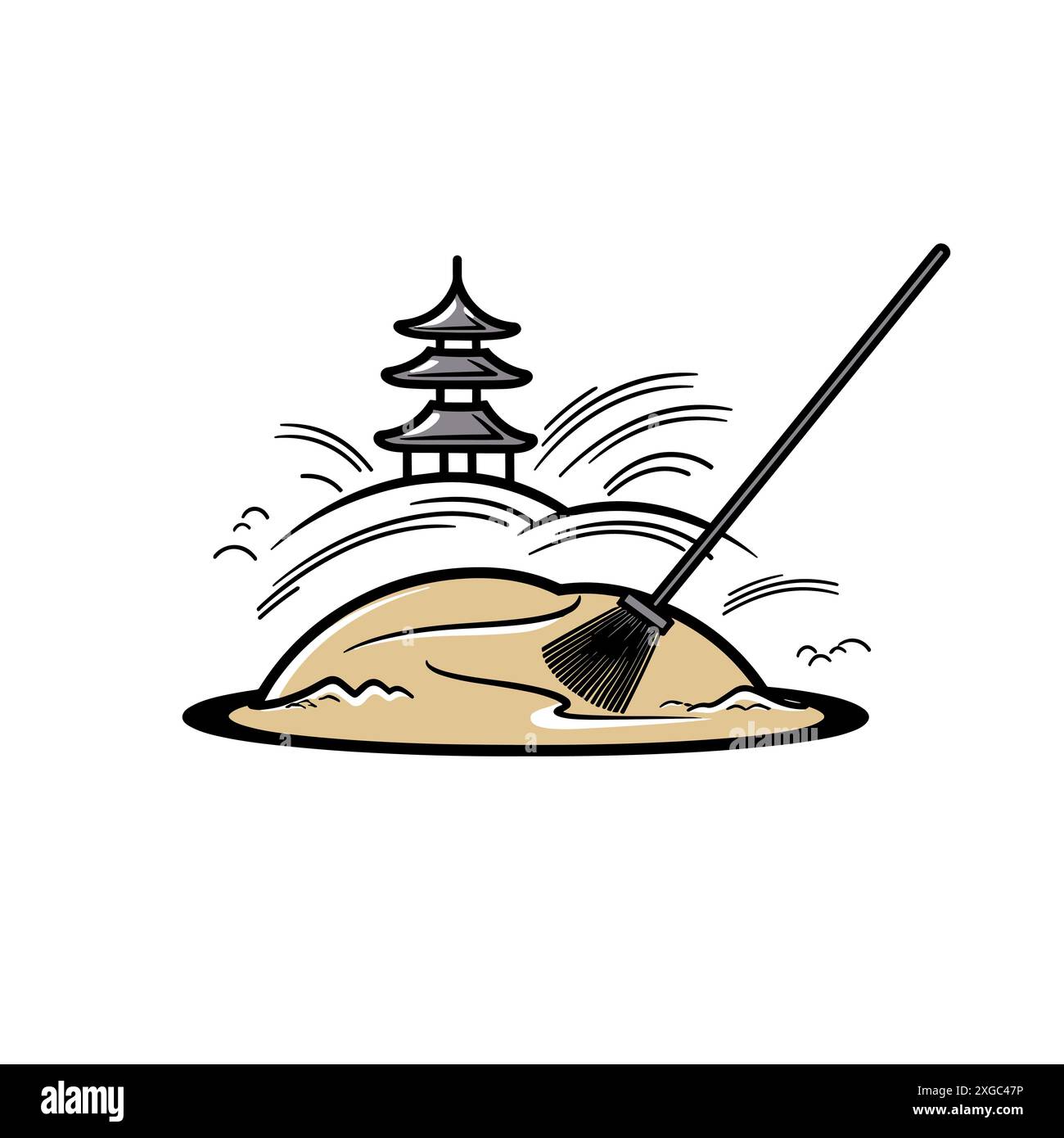 Zen Garden Cartoon Illustration With Pagoda And Rake Stock Vector Image ...