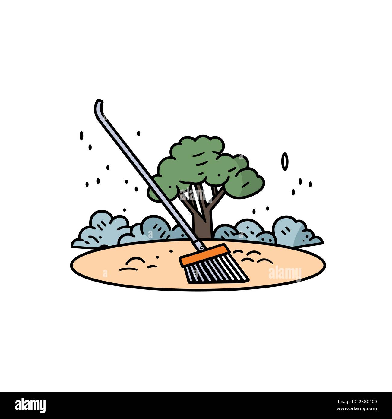 Zen Garden Cartoon Illustration With Rake And Tree Stock Vector Image ...