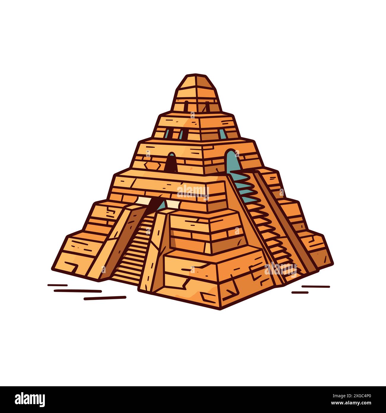 Ancient Pyramid Cartoon Illustration With Steps And Entrances Stock ...