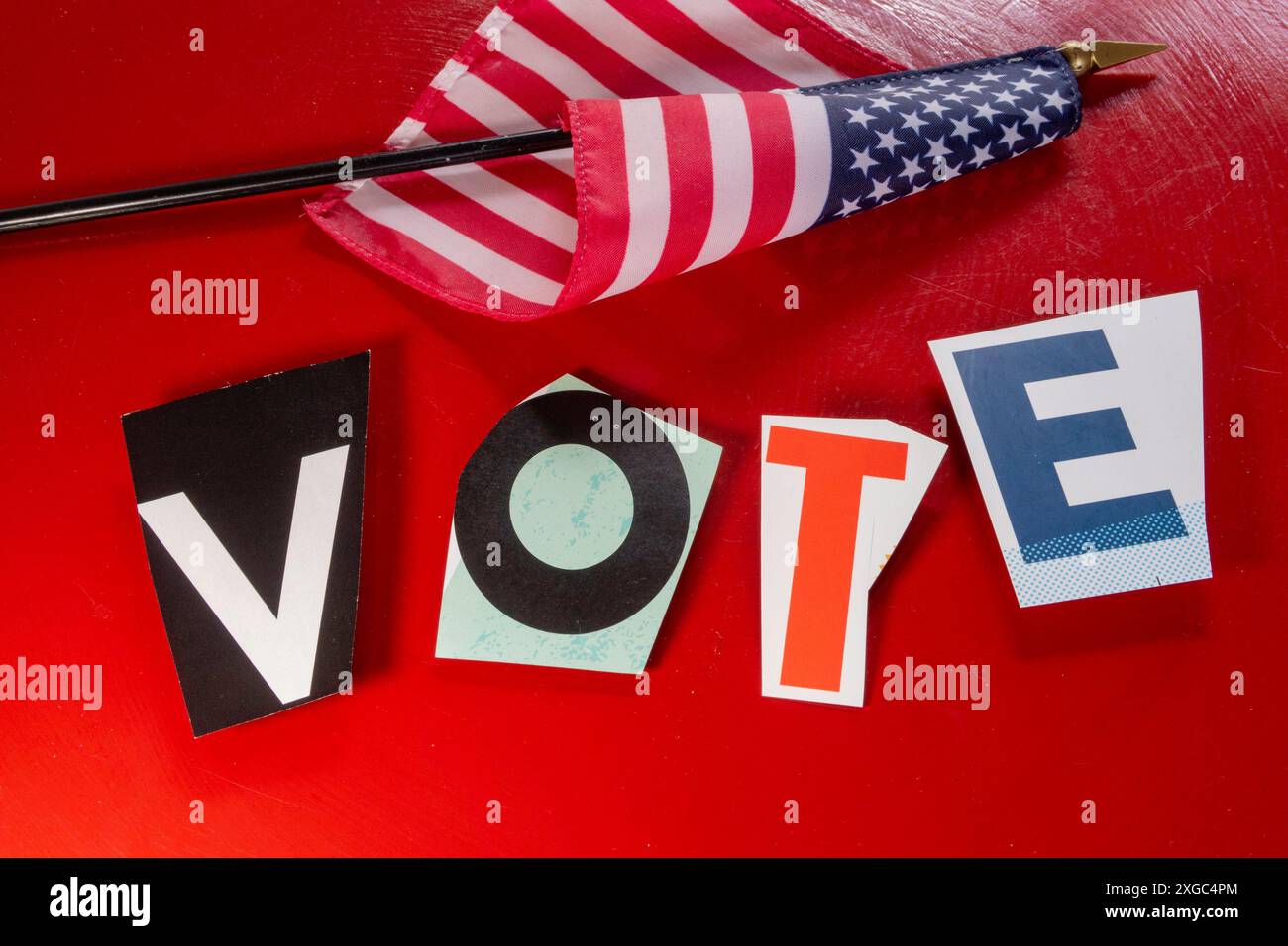 The Word "VOTE" using cut-out paper letters in the ransom note effect ...