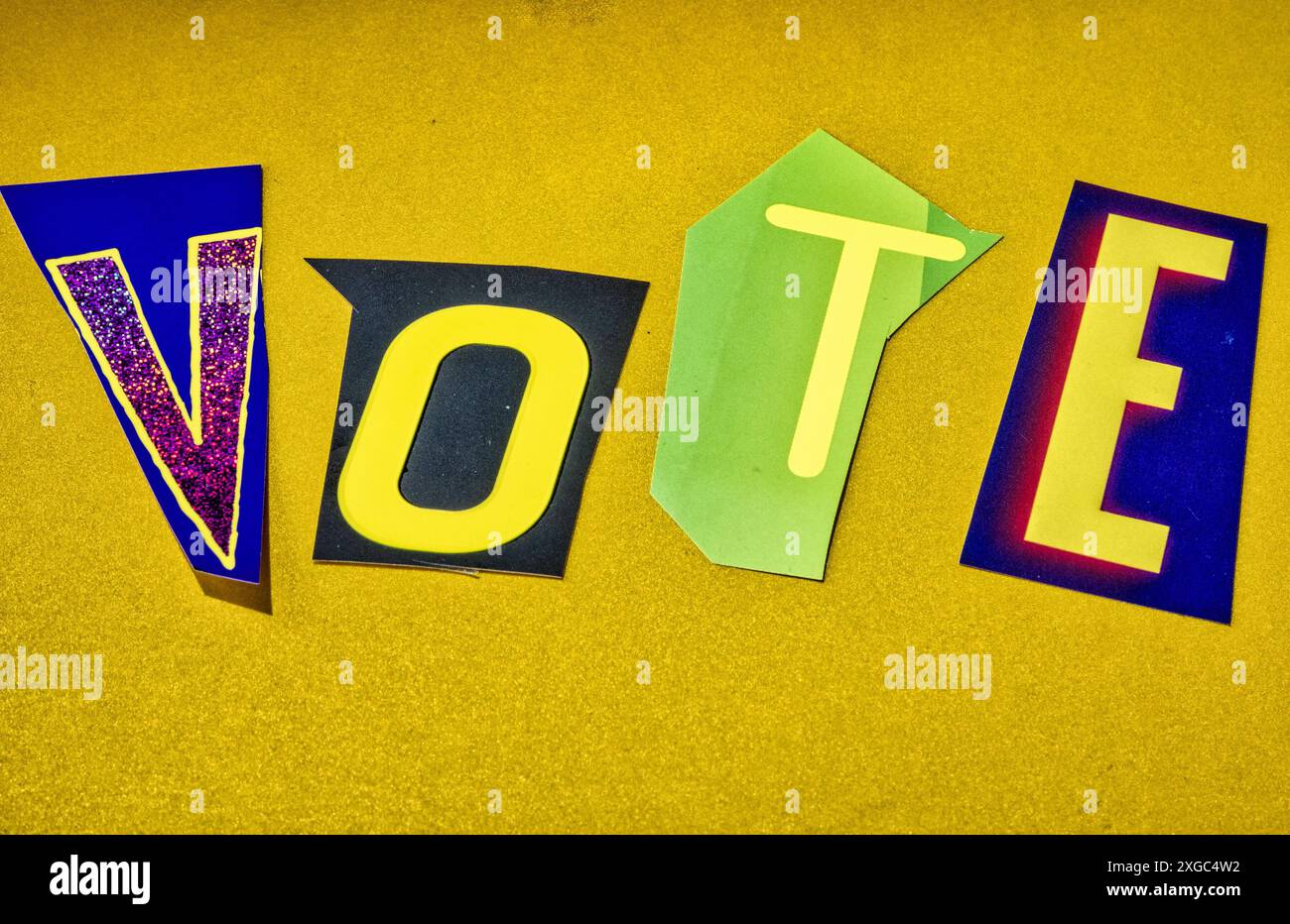 The Word "VOTE" using cut-out paper letters in the ransom note effect ...