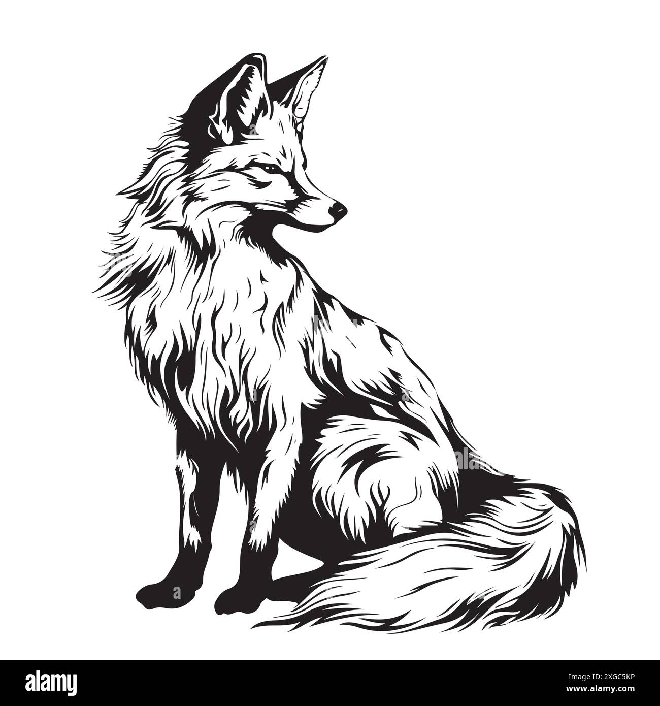 Fox sitting sketch hand drawn in doodle style illustration Stock Vector ...