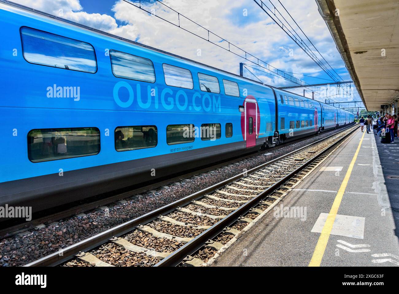 Double length, double-deck OuiGo TGV high-speed electric train at Saint ...