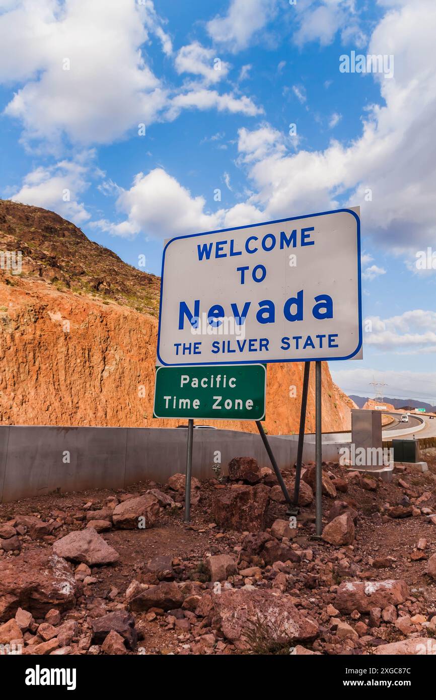 Welcome to Nevada sign on the Sate Line Border with Arizona near Hoover ...