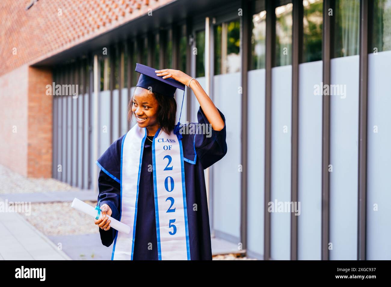 Certificate, graduation and smile with portrait of black woman in ...