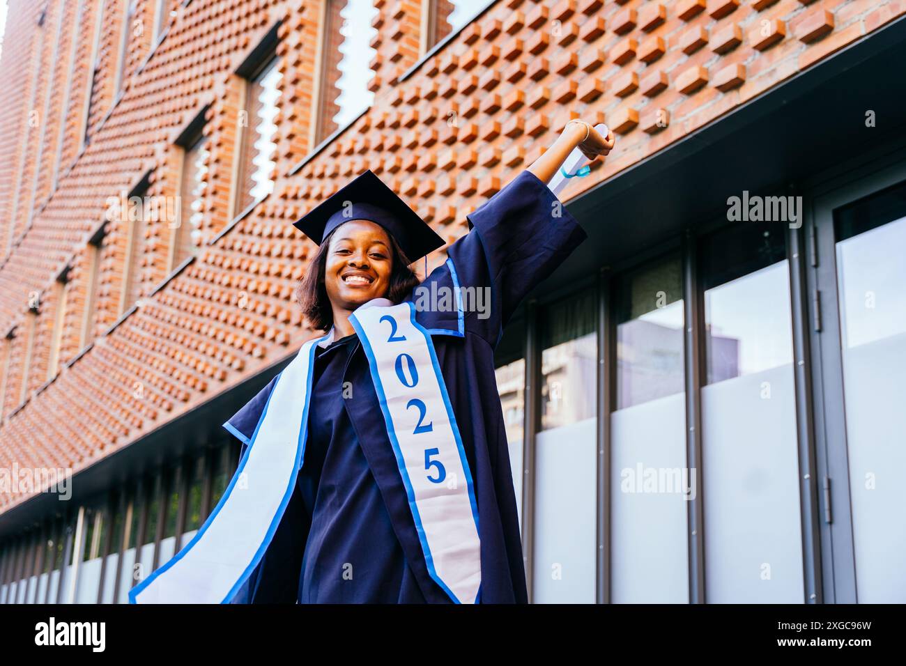 Certificate, graduation and smile with portrait of black woman in ...