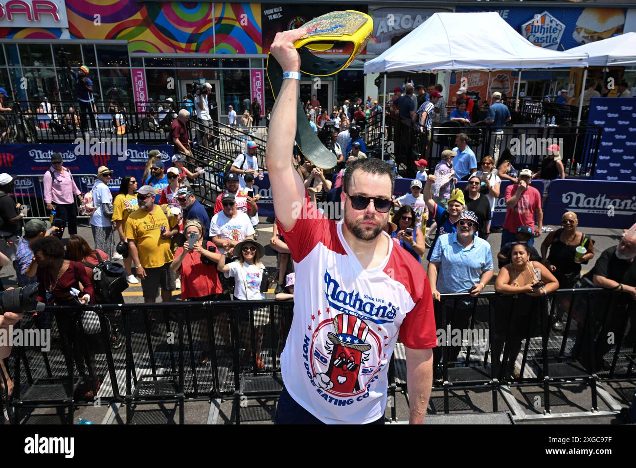 Professional competitive eater Patrick Bertoletti consumes 58 hot dogs ...
