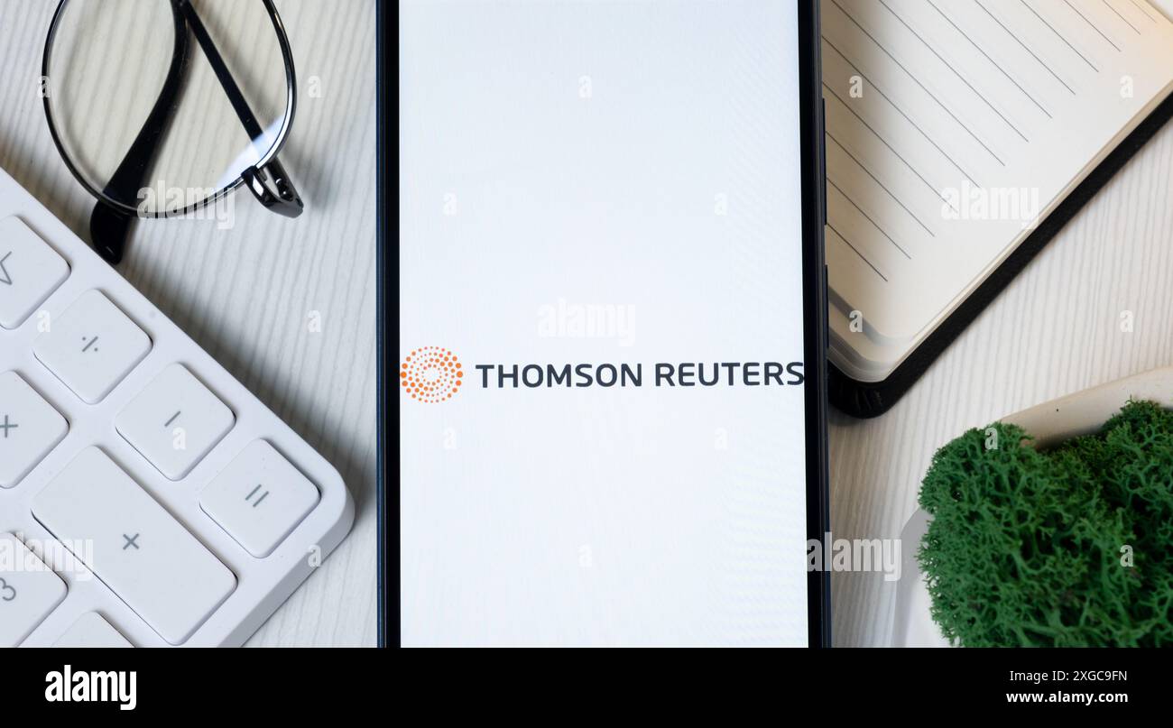N.ew York, USA - 11 June 2024: Thomson Reuters Logo on Phone Screen ...
