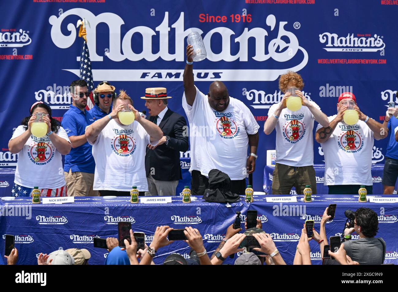 Eric"Badlands" Booker wins the Lemonade drinking contest at the Nathan ...