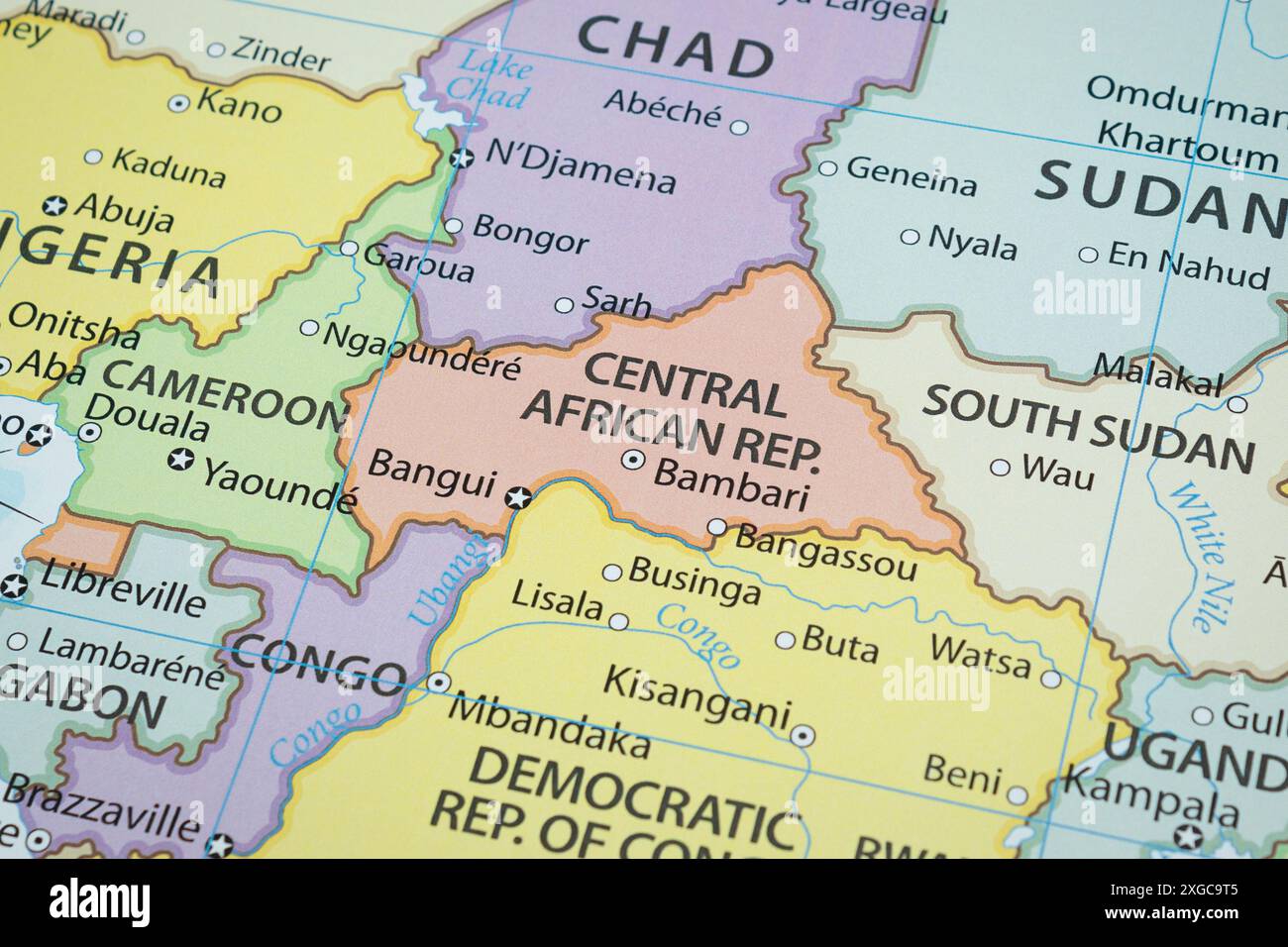 Close up to a Central African Republic political map with country ...