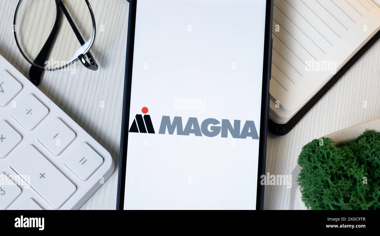 New York, USA - 11 June 2024: Magna Logo on Phone Screen, Company Icon ...