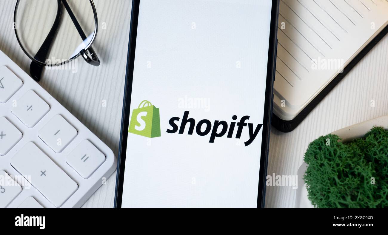 New York, USA - 11 June 2024: Shopify Logo on Phone Screen, Company ...