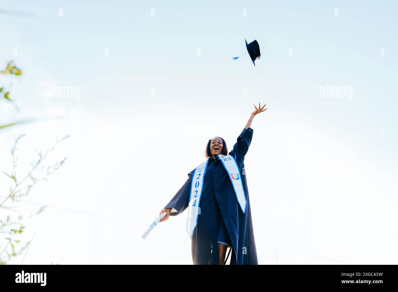 Happy African American girl graduating student celebrating Graduation ...