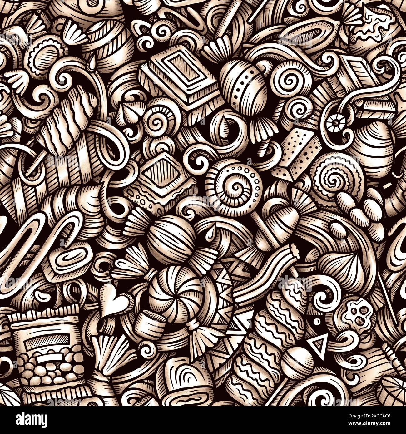 Graphics doodles Candies seamless pattern. Backdrop with confectionery ...