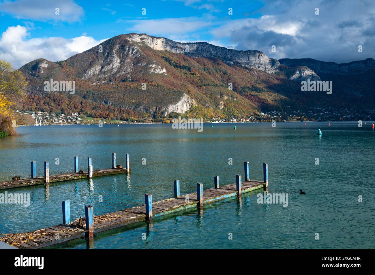 France, Haute Savoie, Annecy, the city with autumn colors in the garden ...