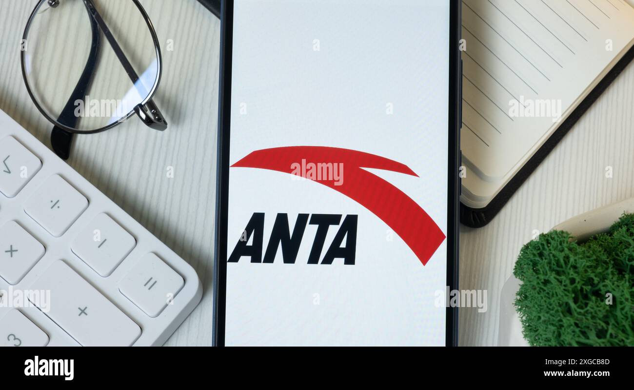 New York, USA - 11 June 2024: Anta Sports Logo on Phone Screen, Company ...