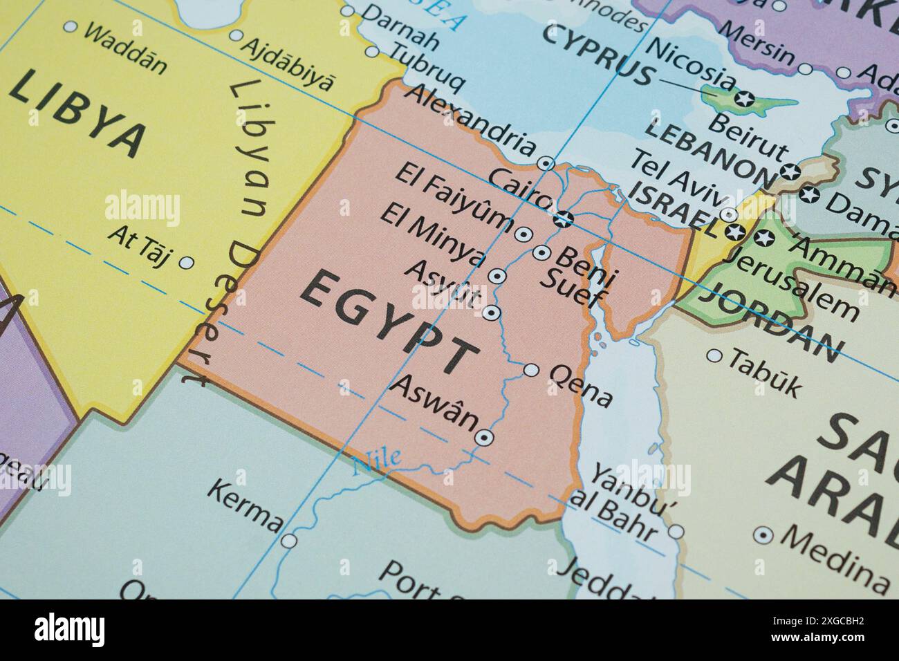 Close up to a Egypt political map with country frontiers and most ...