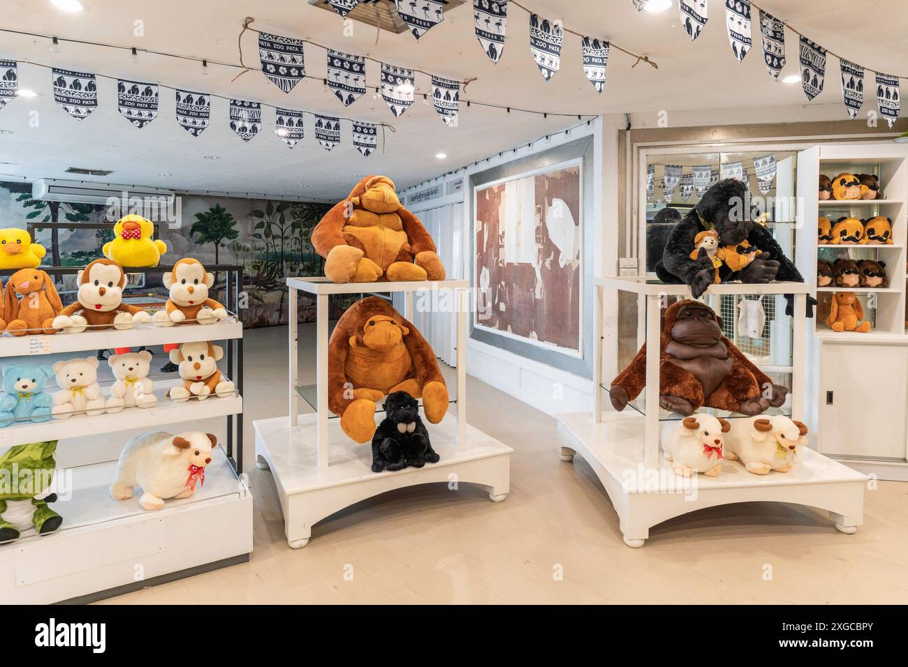 General view of Gorillas and other stuffed animals on sale, at Pata ...
