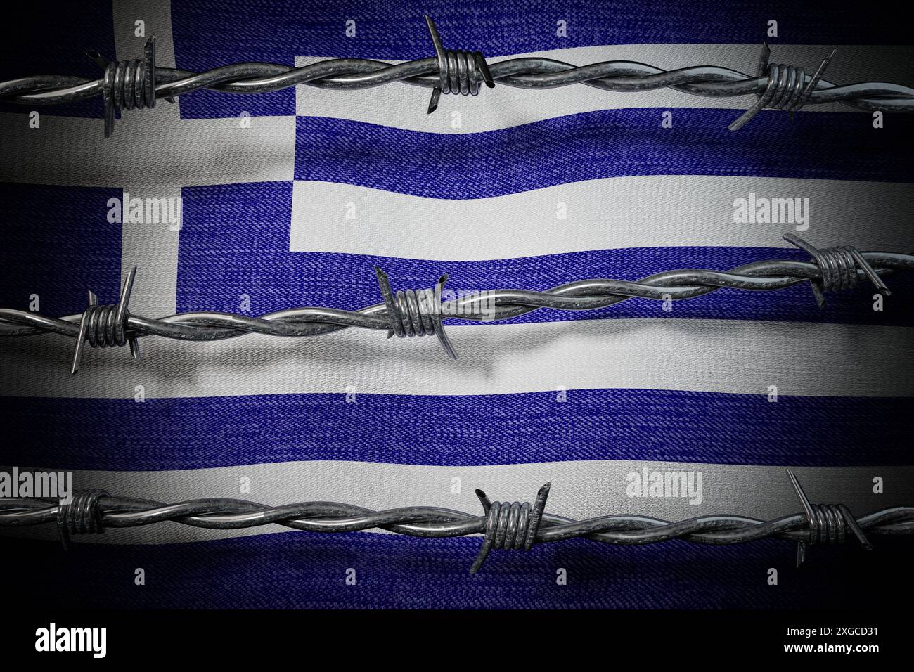 Greece flag and barbed wire - 3d illustration Stock Photo - Alamy