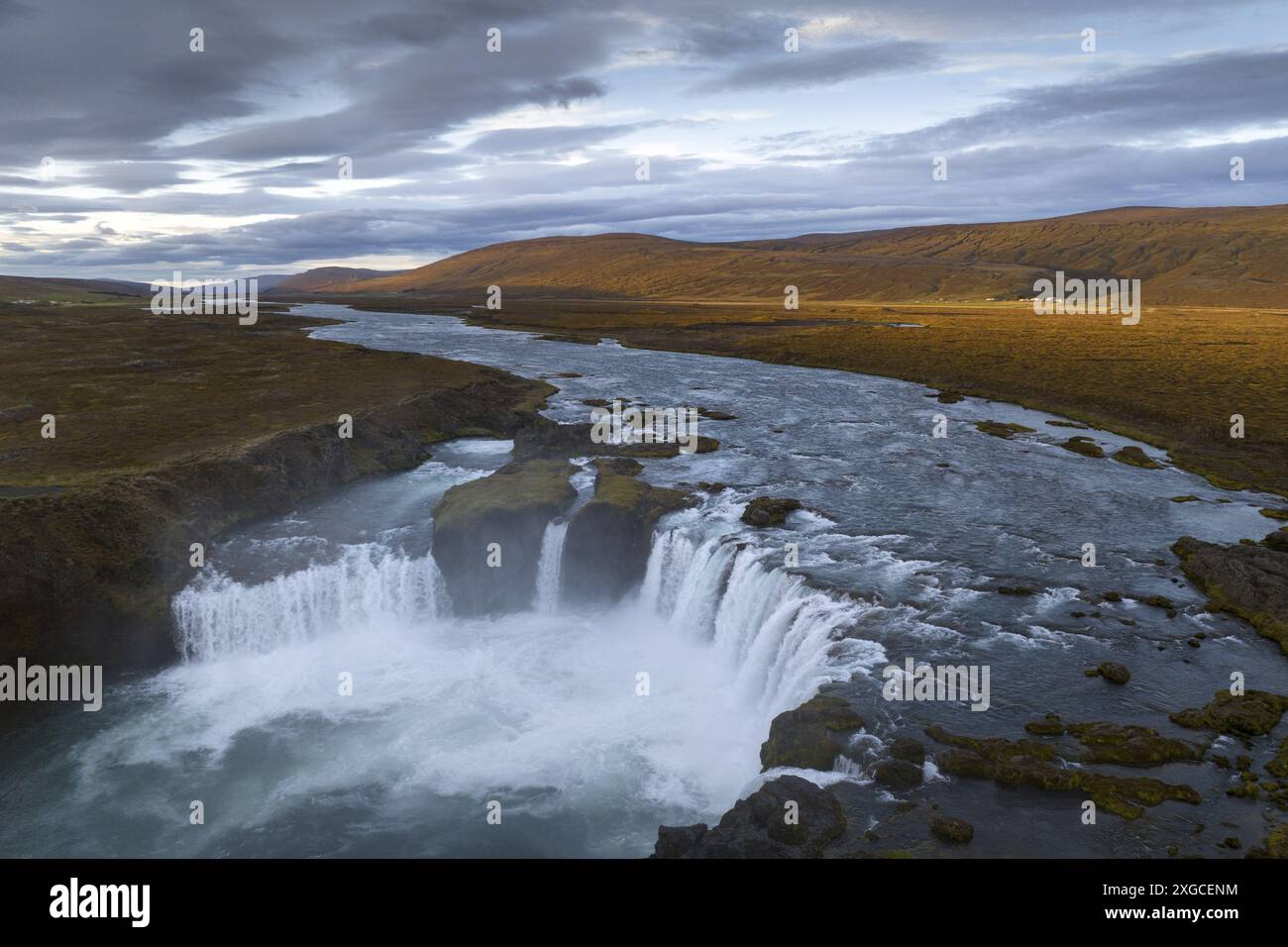 Iceland, Northeastern Region, Godafoss Waterfall (aerial view Stock ...