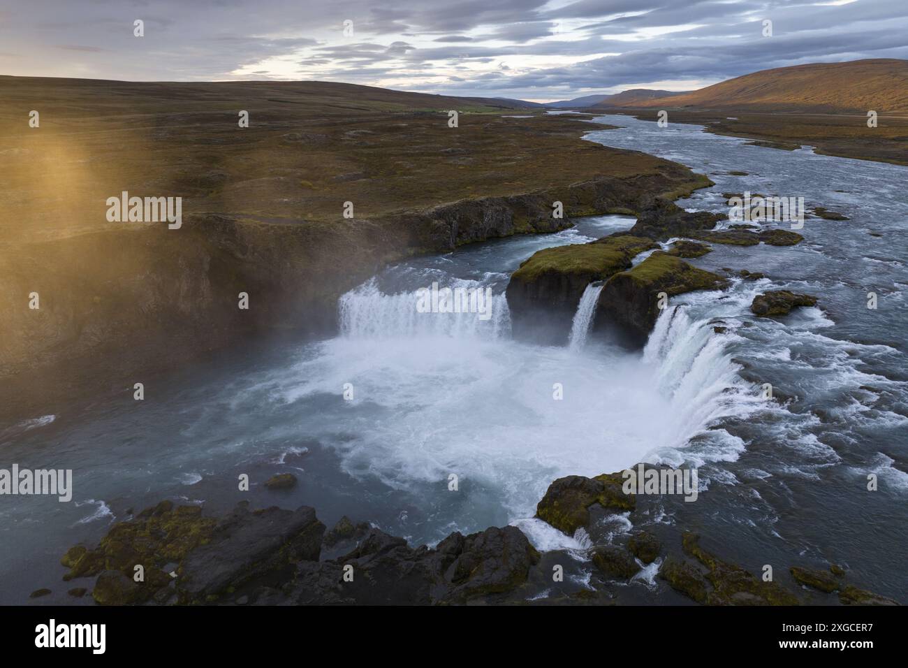 Iceland, Northeastern Region, Godafoss Waterfall (aerial view Stock ...