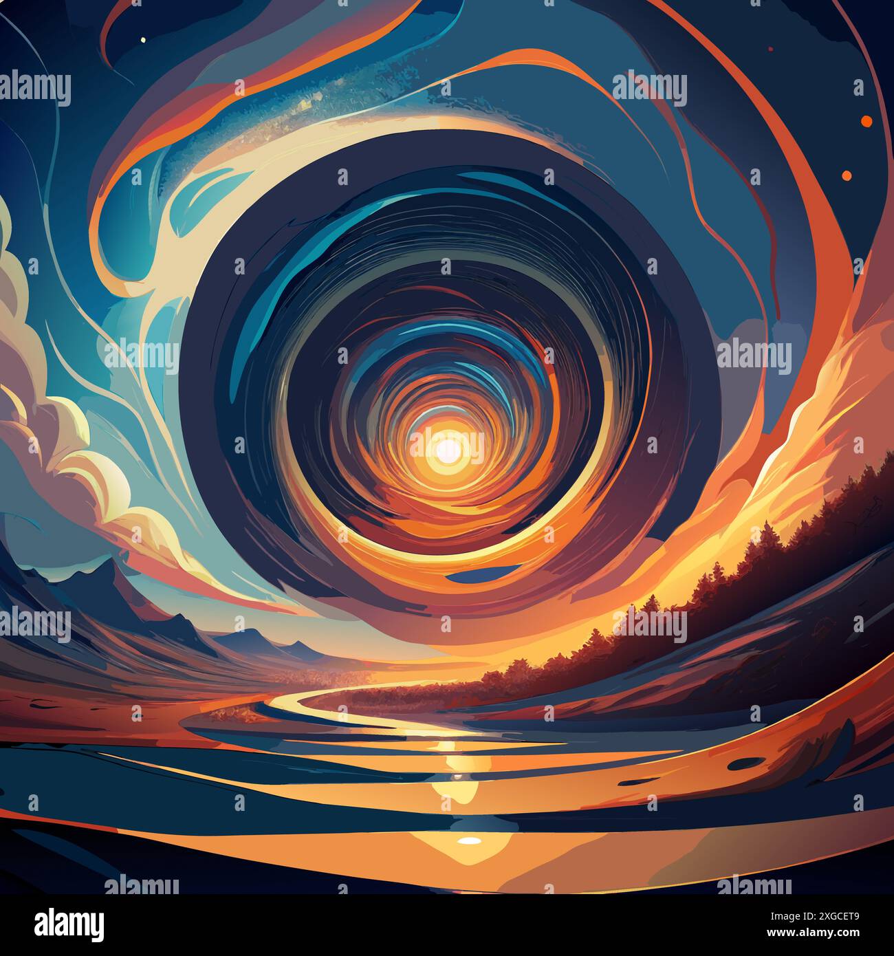 Swirling light vortex with depth effects, abstract energy flow ...