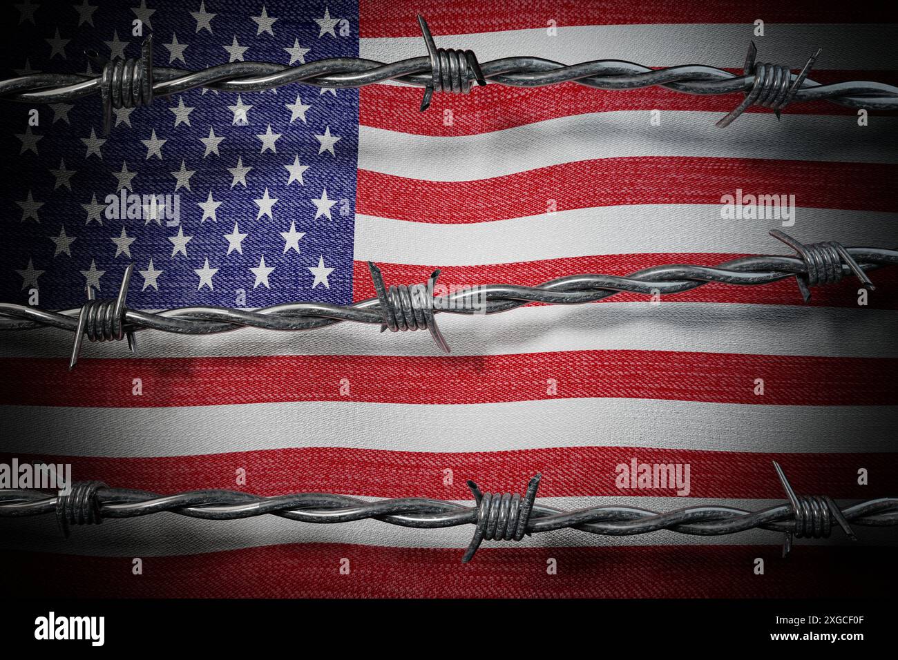 USA flag and barbed wire - 3d illustration Stock Photo - Alamy