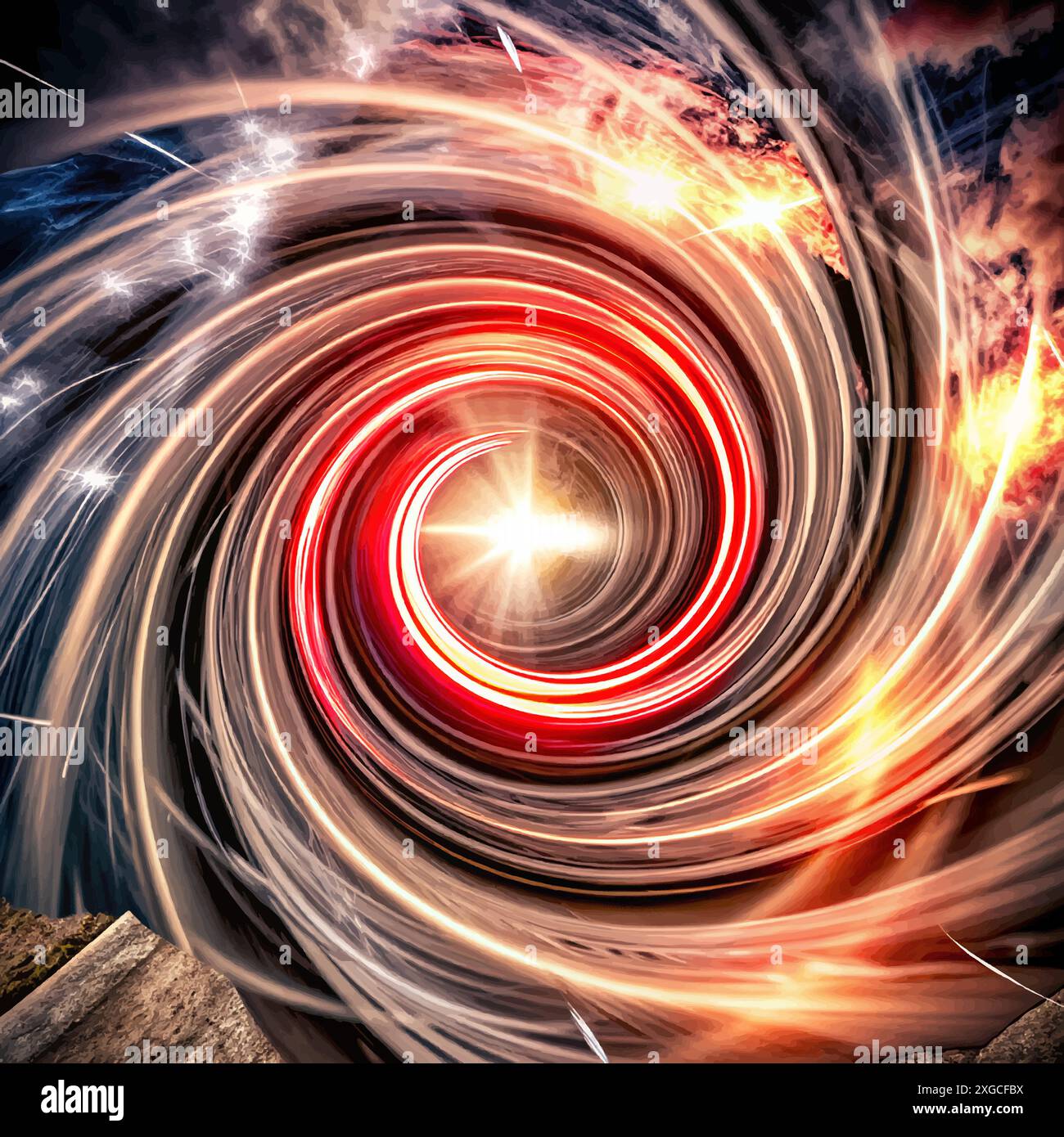 Swirling light vortex with depth effects, abstract energy flow background design, vector ...