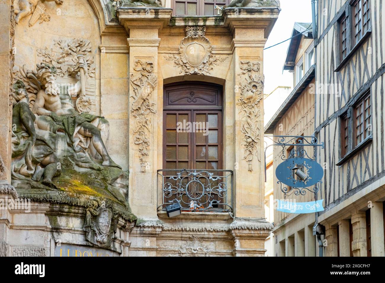 France, Seine Maritime, Rouen, the Gros Horloge, Louis XV fountain ...