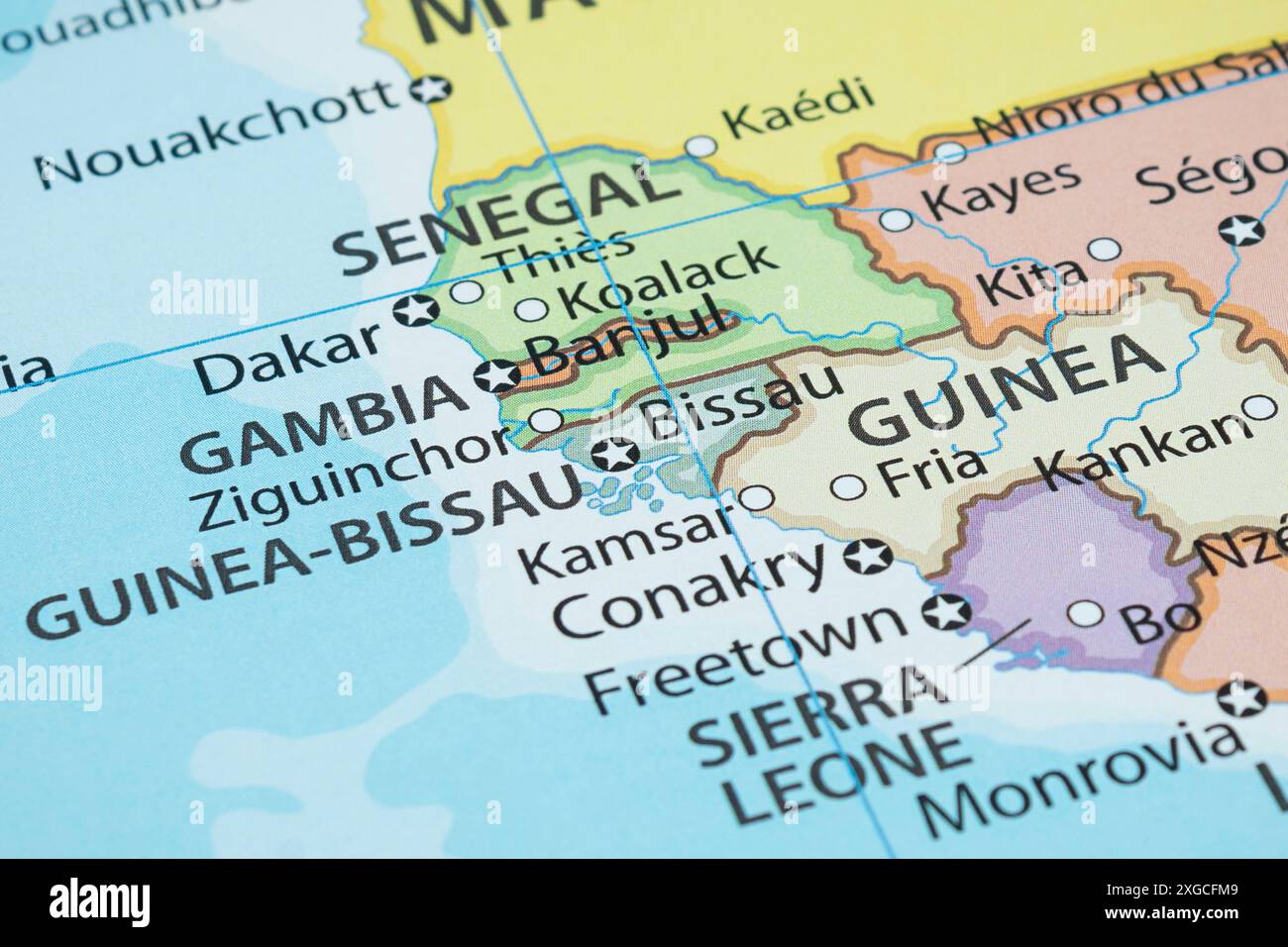 Close up to a Guinea Bissau political map with country frontiers and ...
