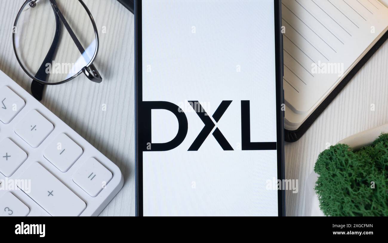 New York, USA - 11 June 2024: Destination XL Logo on Phone Screen, DXL Company Icon Stock Photo ...
